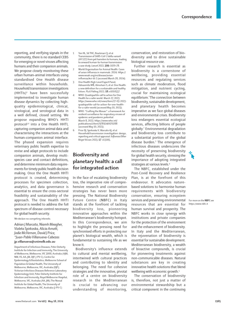 Biodiversity and Planetary Health A Call For Inte | PDF | Conservation Biology | Biodiversity