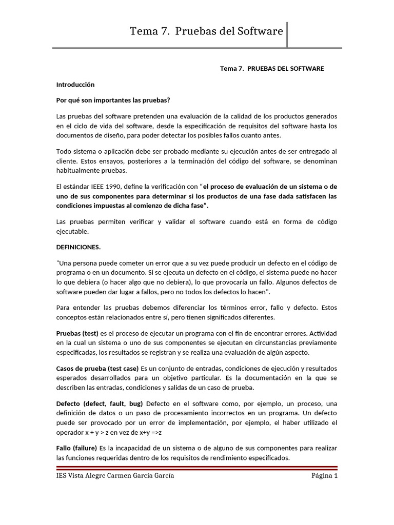 Tema 7 PRUEBAS DEL SOFTWARE | PDF | Software | Programa de computadora