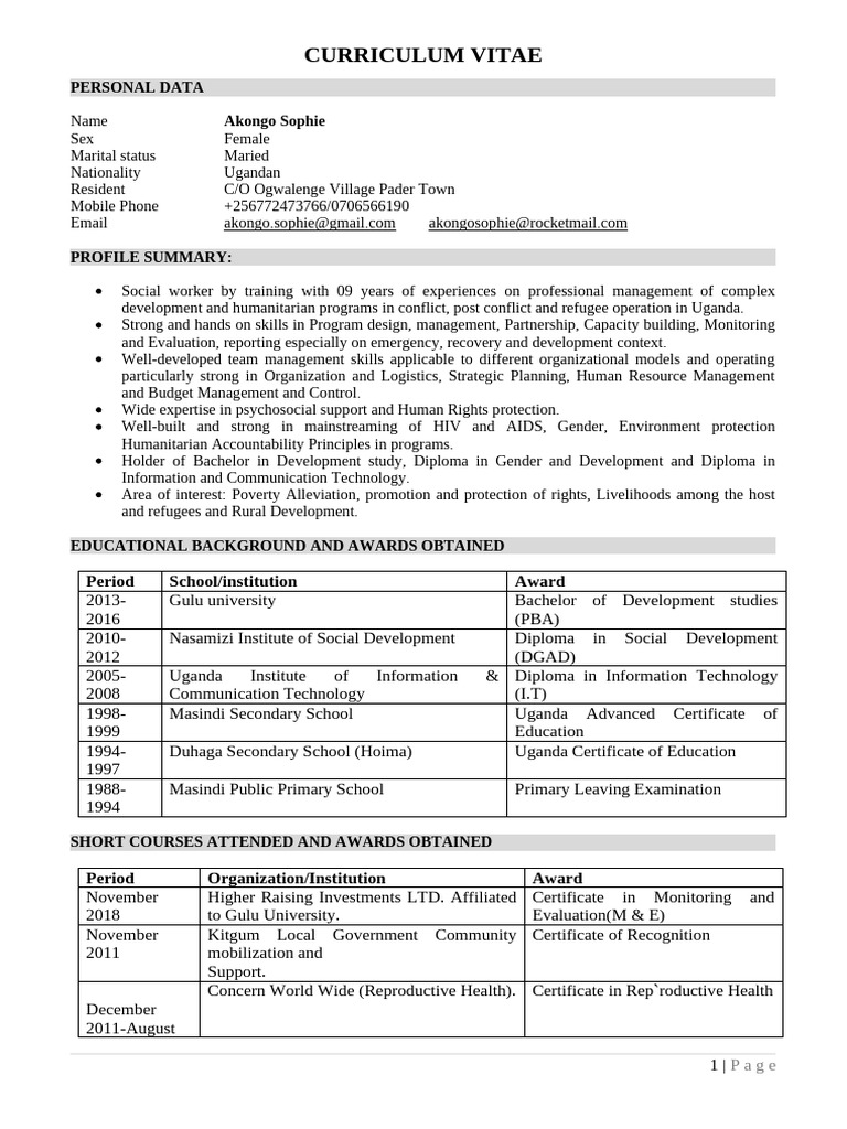 Ugandan Social Worker CV and Profile | PDF | Violence | Capacity Building