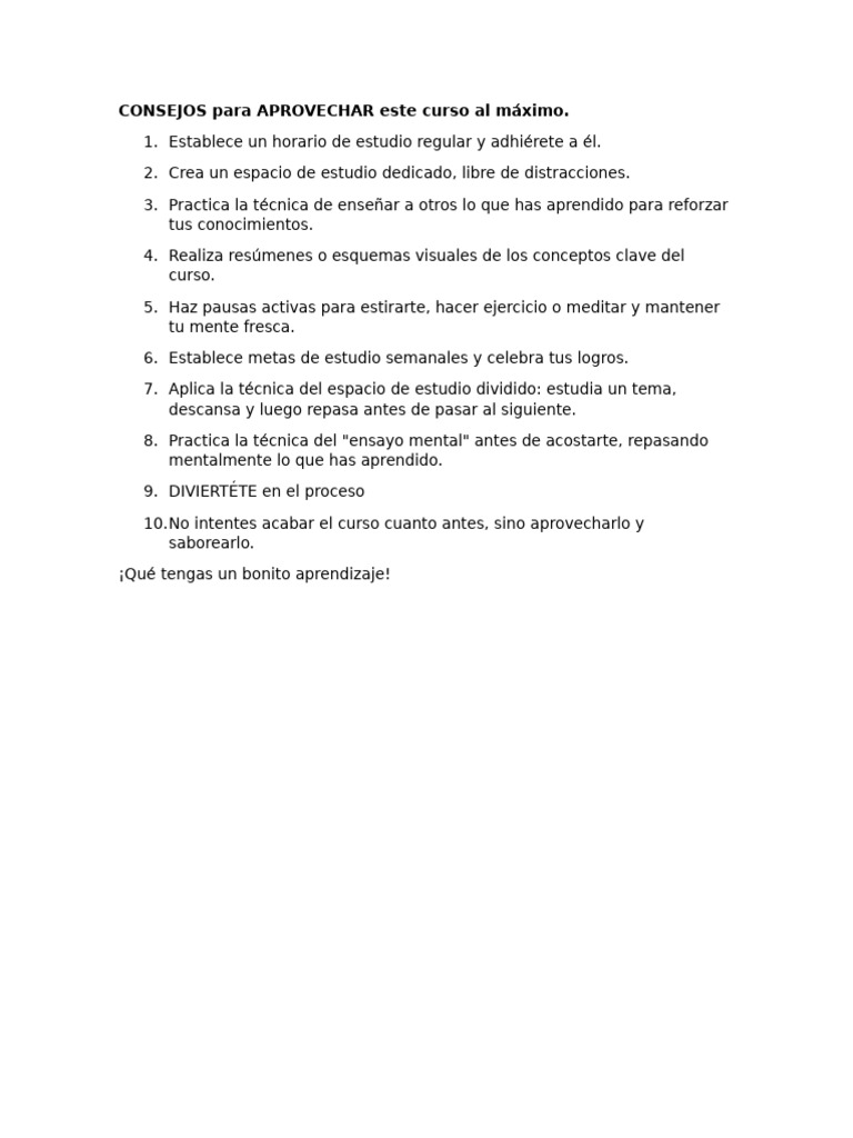 3 Consejo para Aprovechar El Curso Al Maximo. | PDF