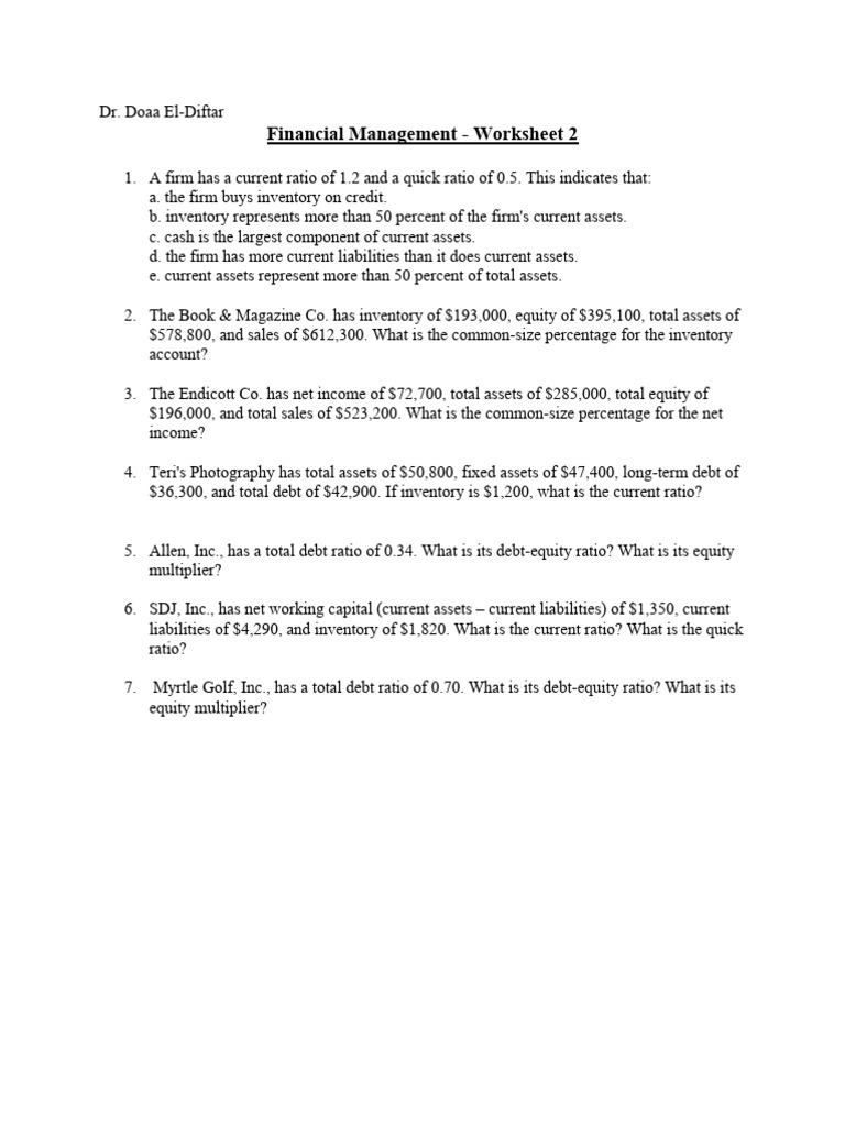 Financial Management Worksheet 2 Solutions | PDF