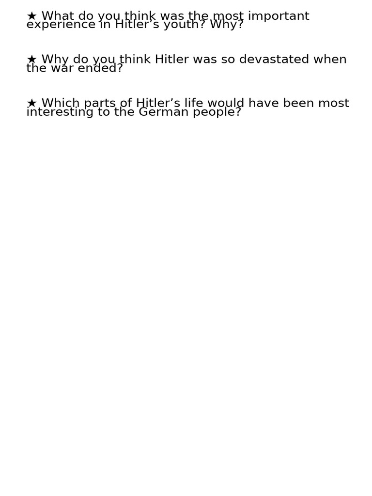 Hitler S Life Questions | PDF