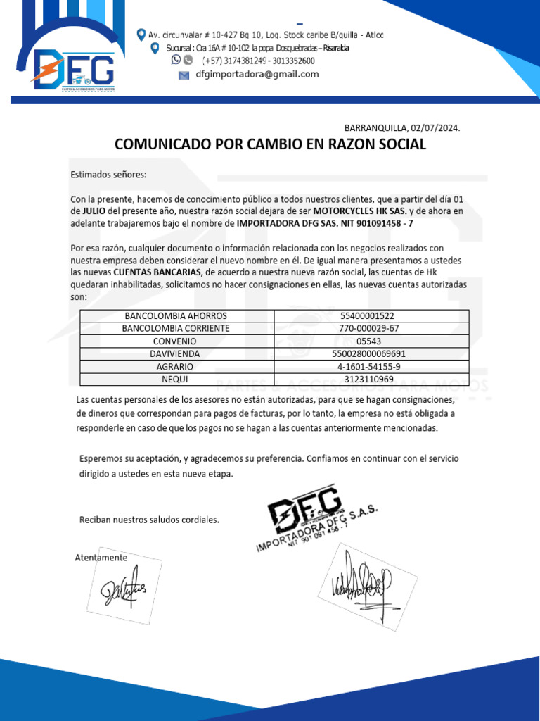 Circular Clientes Cambio de Razon Social | PDF