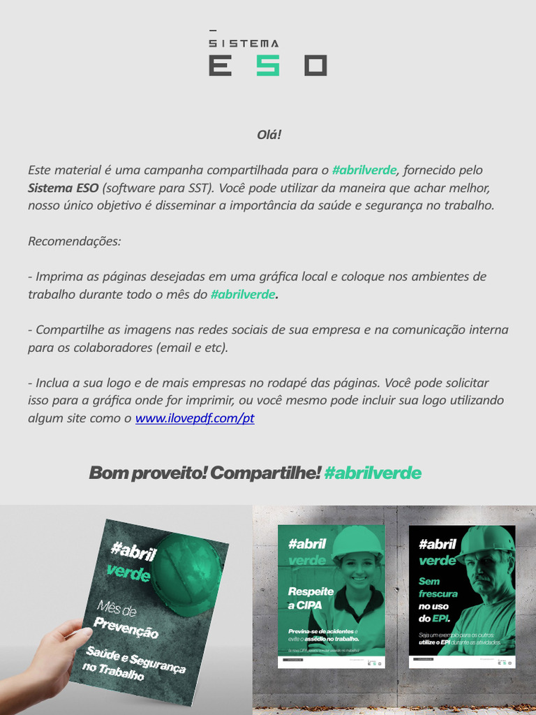 Materiais Gratuitos para Campanha Abril Verde | PDF