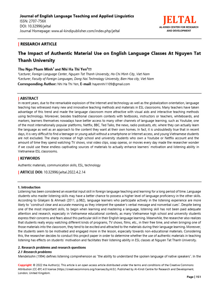 Impact of Authentic Materials in ESL | PDF | English As A Second Or ...