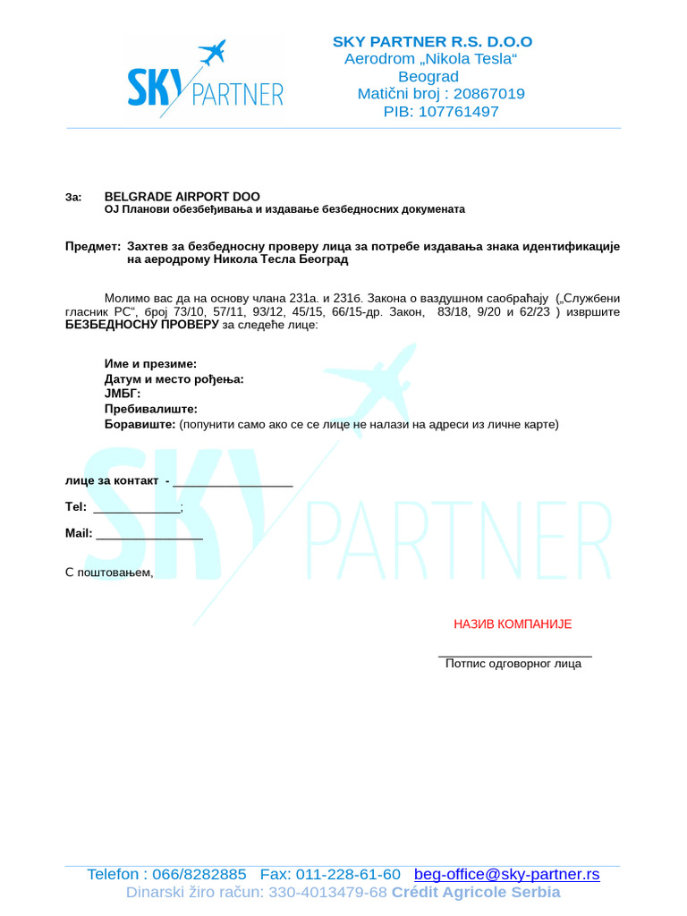 Zahtev Za Vrsenje Bezbedonosne Provere | PDF