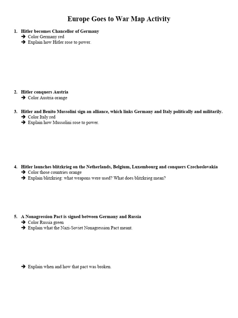 Europe Goes To War Map Activity - 25 | PDF