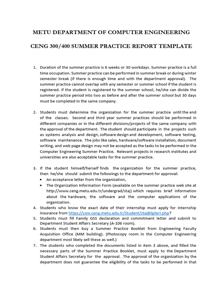 Metu Summer Practice Report Template-4 | PDF | Computing