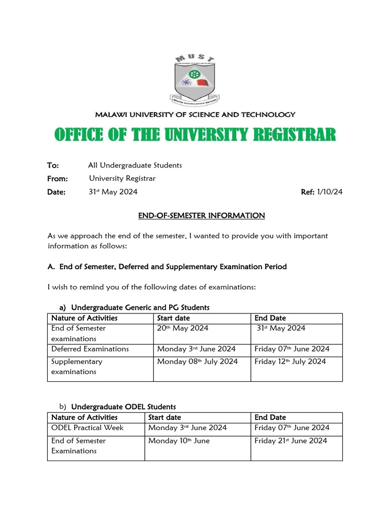 End-of-Semester Exam Schedule 2024 | PDF | Academia | Educational Stages
