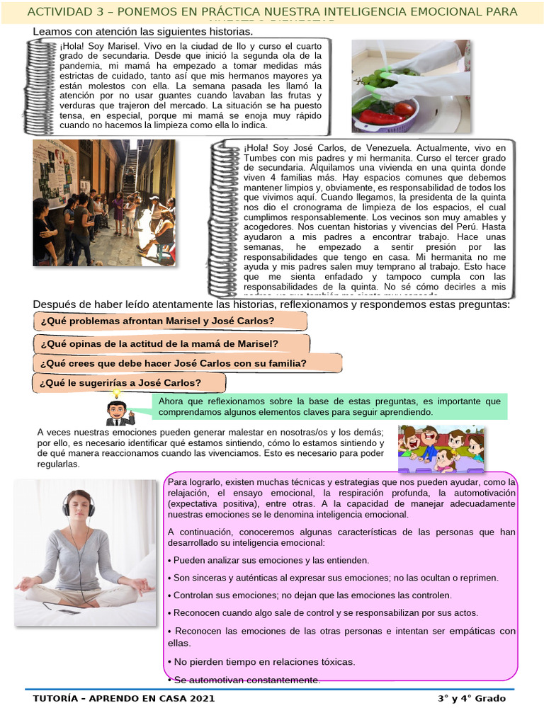 III EXPERIENCIA DE APRENDIZAJE - ACT 3- 3° y 4° GRADO | PDF | Las emociones | Inteligencia emocional