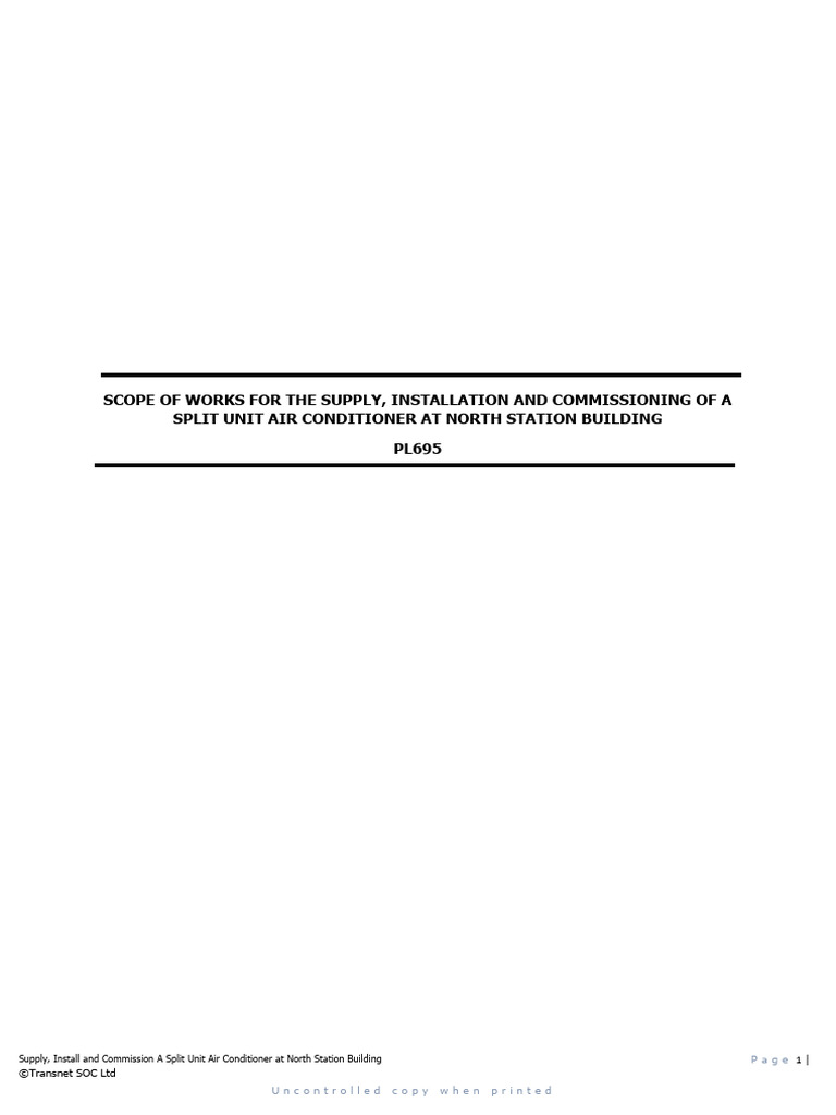 PL695 - SCOPE OF WORKS NSB INSTALL SPLIT AIR - CONDITIONER | PDF | Air Conditioning ...