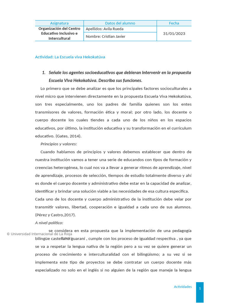 Avila Rueda - Cristian Javier 1 | PDF | Maestros | Multilingüismo