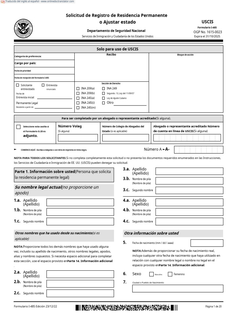 I-485 Formulario - En.español | PDF | Número de seguridad social