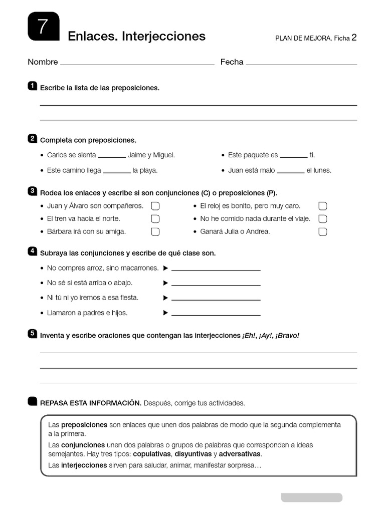 Ejercicios de Preposiciones y Conjunciones | PDF