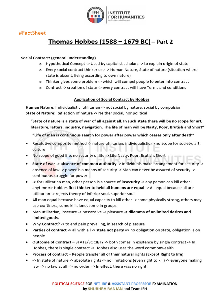 Hobbes Part - 2 by Institute For Humanities | PDF | Social Contract ...