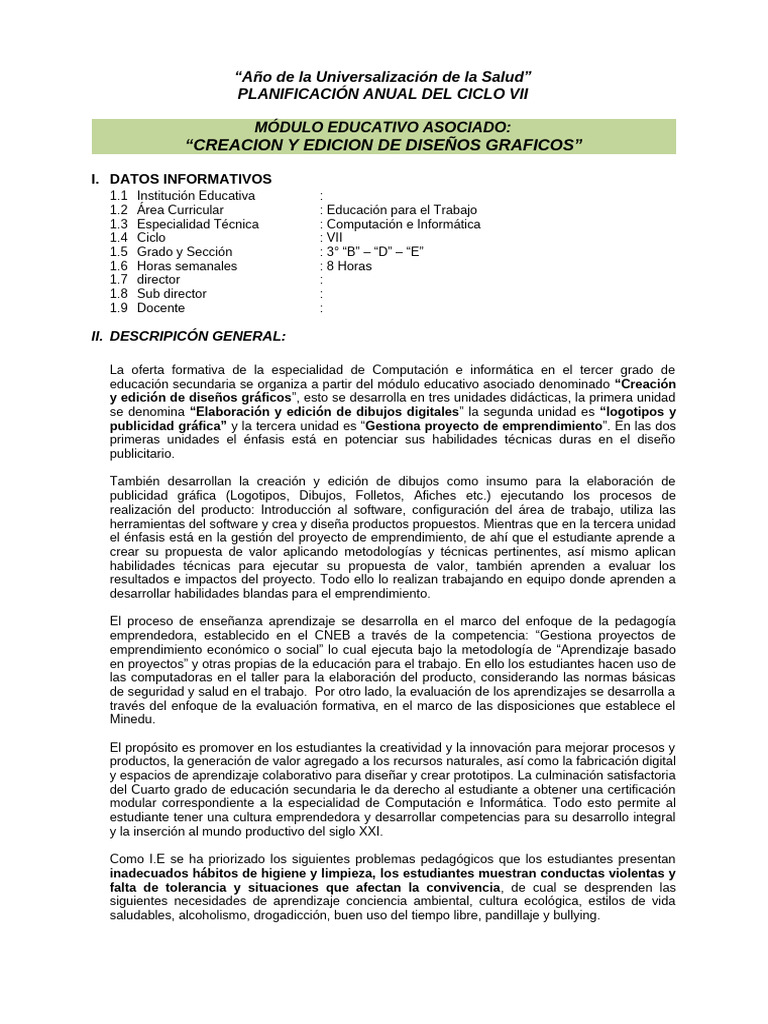 Plan Anual - Ept 3° Grado - Vii Ciclo | PDF | Evaluación | Aprendizaje