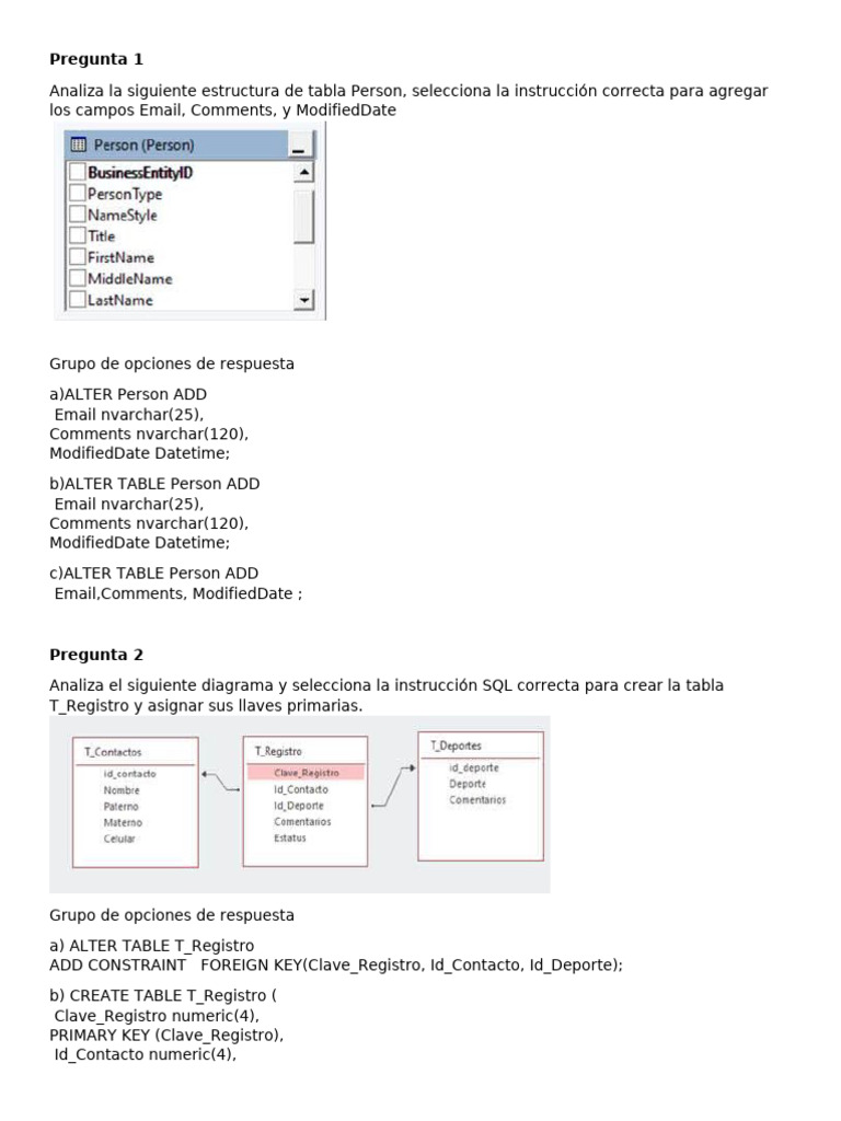 Cuestionario BD | PDF | SQL | Datos de computadora
