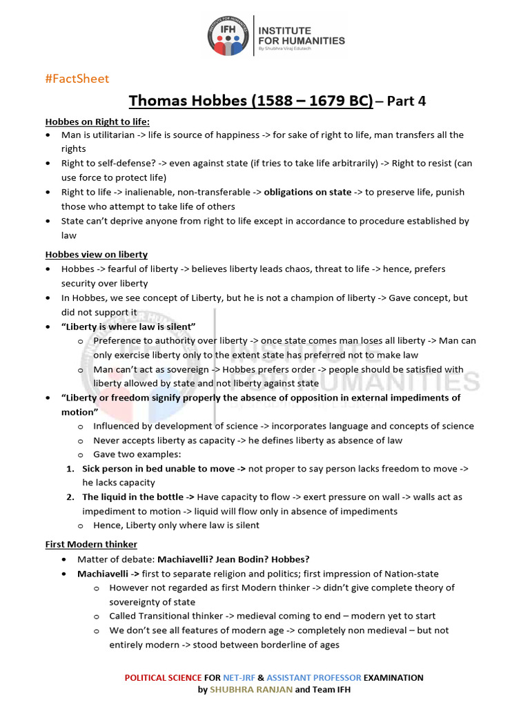 Hobbes Part 4 by Institute For Humanities | PDF | Liberty | Sovereignty