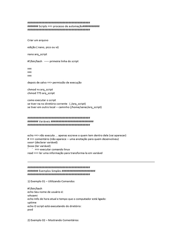 Aula de Scripts Linux - Senai | PDF | Linguagem de script | Unix