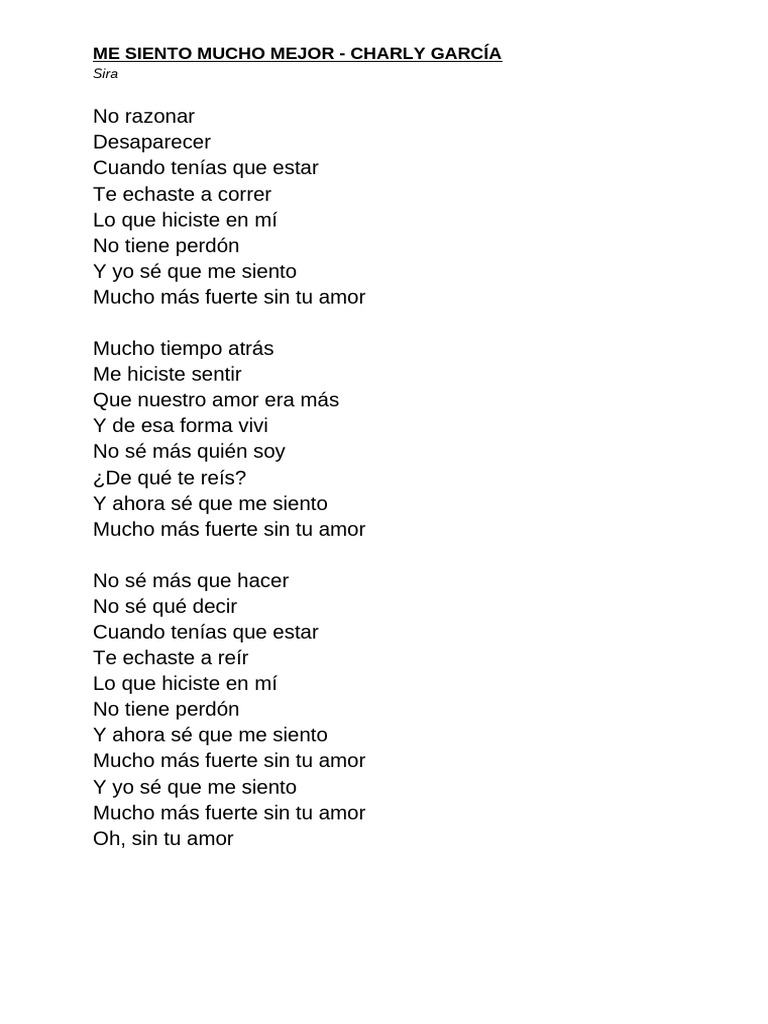 Me Siento Mucho Mejor - Charly Garcia | PDF
