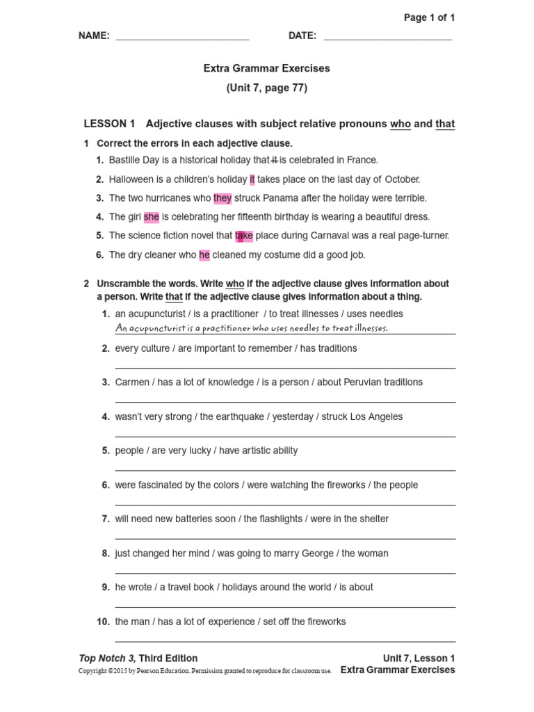 UNIT 07 Extra Gram Exercises | PDF