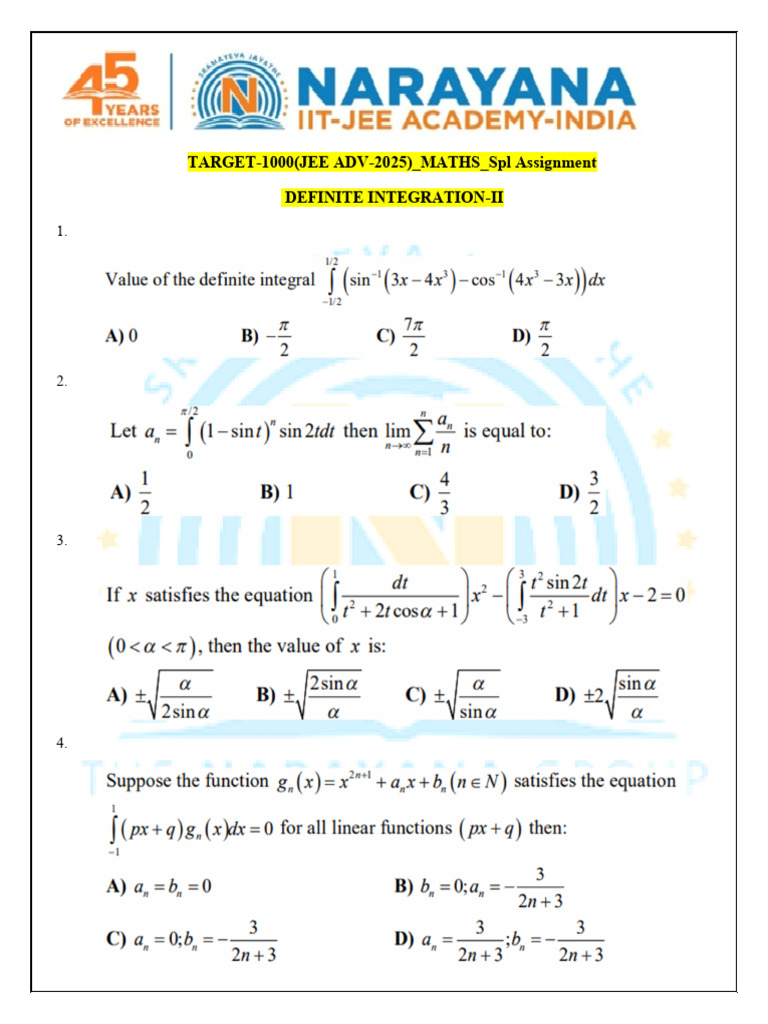 TARGET-1000 (JEE ADV-2025) - MATHS - SPL Assignment - DEFINITE ...