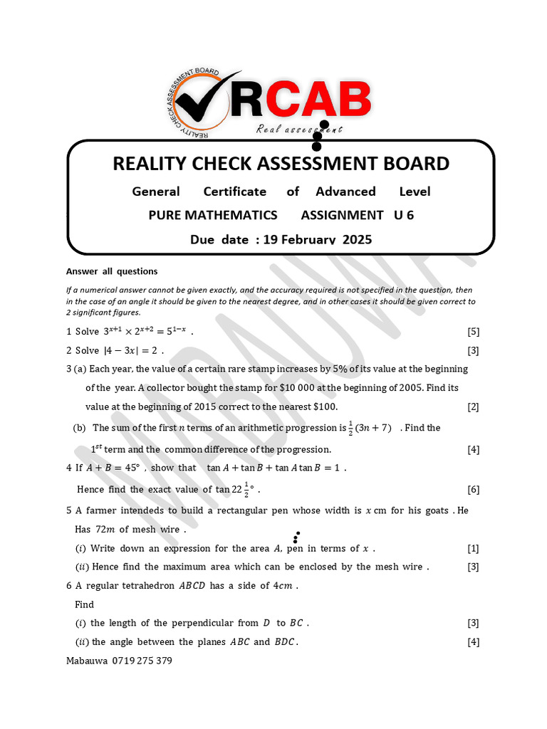 Assignment 31 Upper 6 2025 | PDF