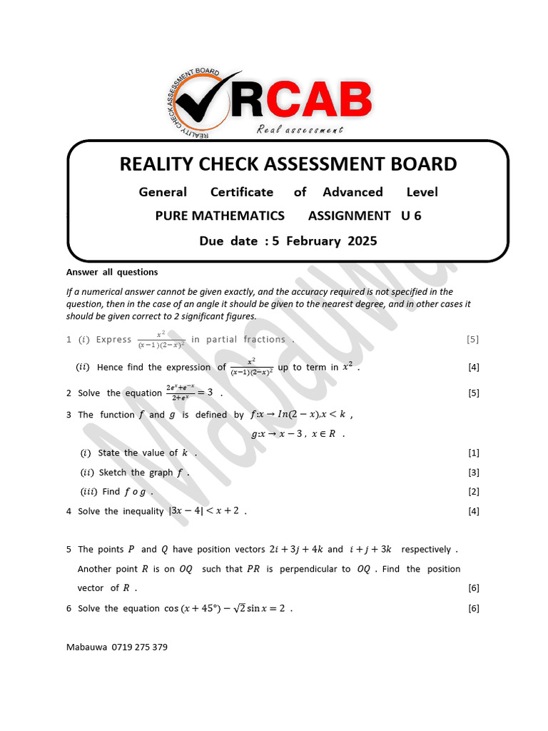 Assignment 29 Upper 6 2025 | PDF