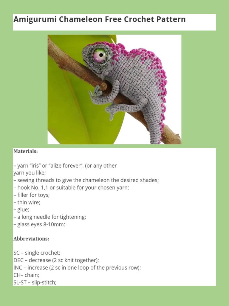 Amigurumi Chameleon Free Crochet Pattern | PDF | Crochet | Yarn