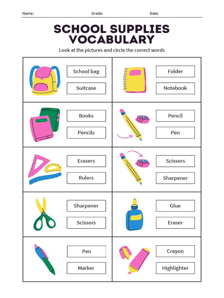 School Supplies Wordsearch Activity | PDF