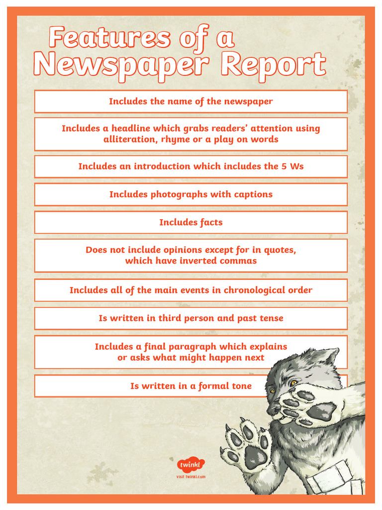 t2 or 41 Features of A Newspaper Report Display Poster English | PDF