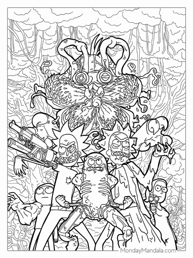 Detailed Trippy Pickle Rick Coloring Picture | PDF
