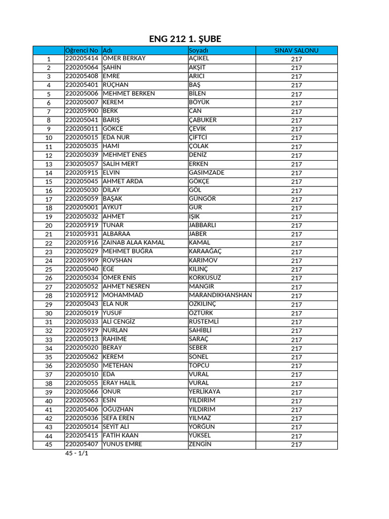 2023-24- Bahar- Final -Eng 212- Sinav Salon Plani | PDF