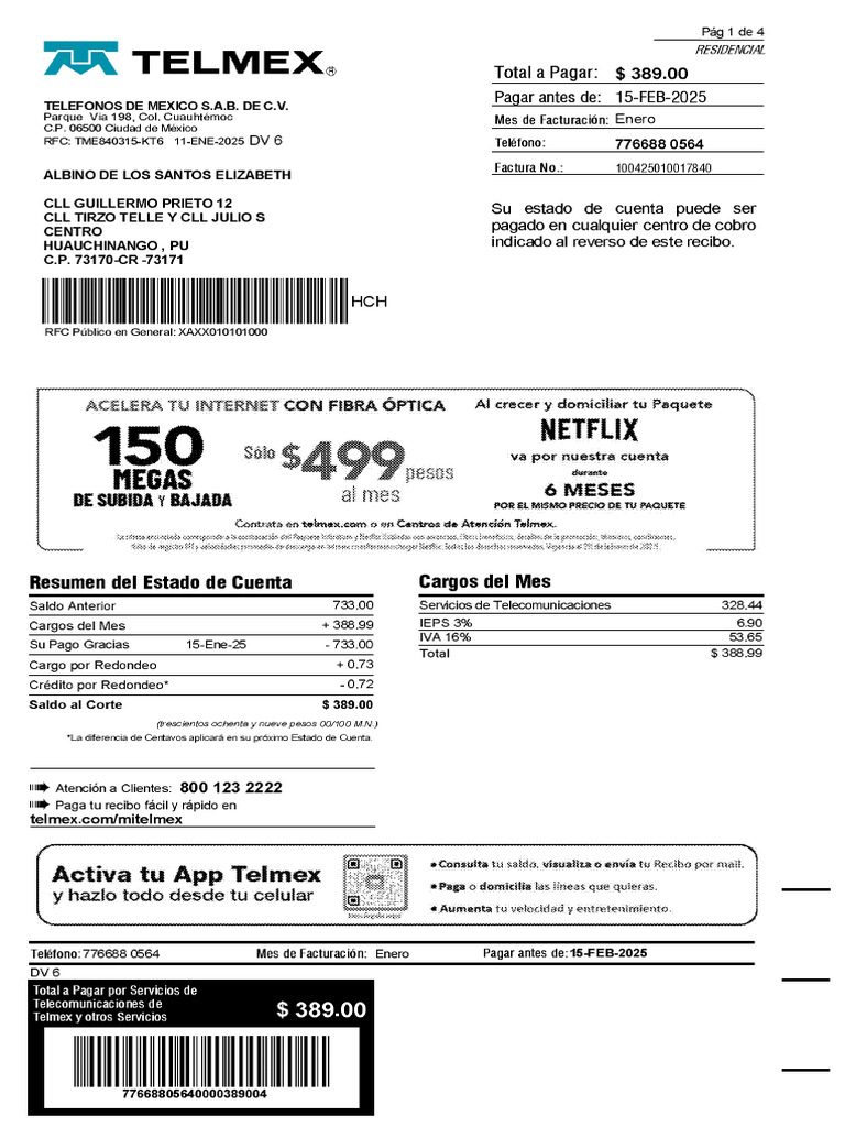 Recibo Telmex | PDF