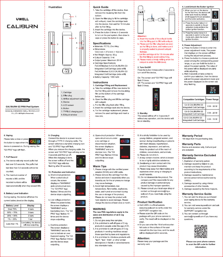 User Manual For Caliburn G3 Pro Pod System | PDF