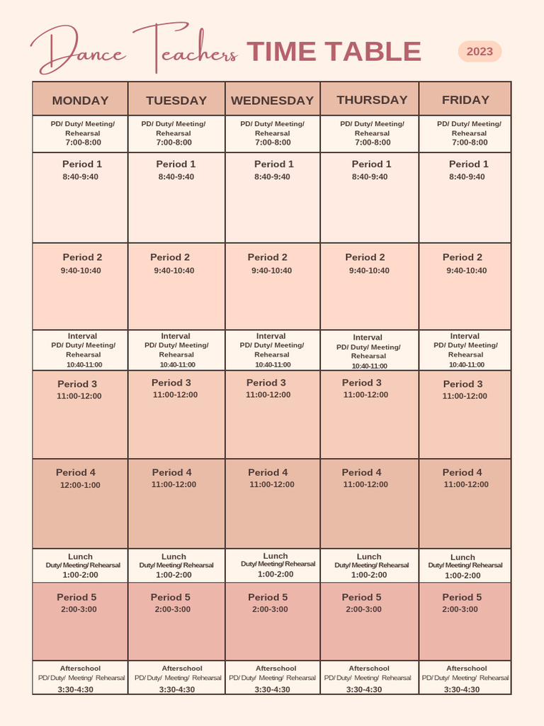 Dance Teachers Time Table PDF | PDF