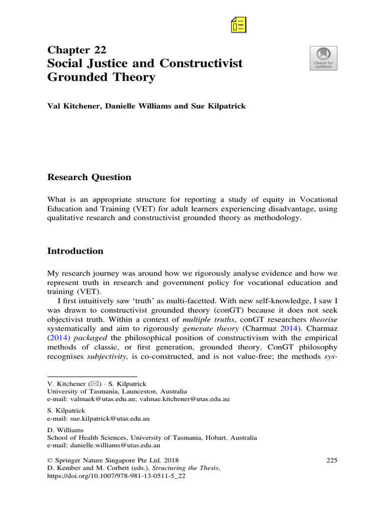 Ch22 Kitchner, V., Williams, D., & Kilpatrick, S. (2018) .Social Justice and Constructivist ...