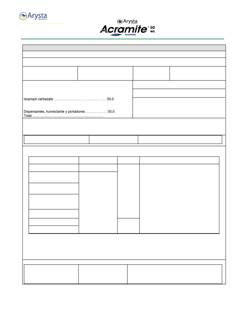 Ficha Técnica Acramite 50 WS Arysta (México) | PDF