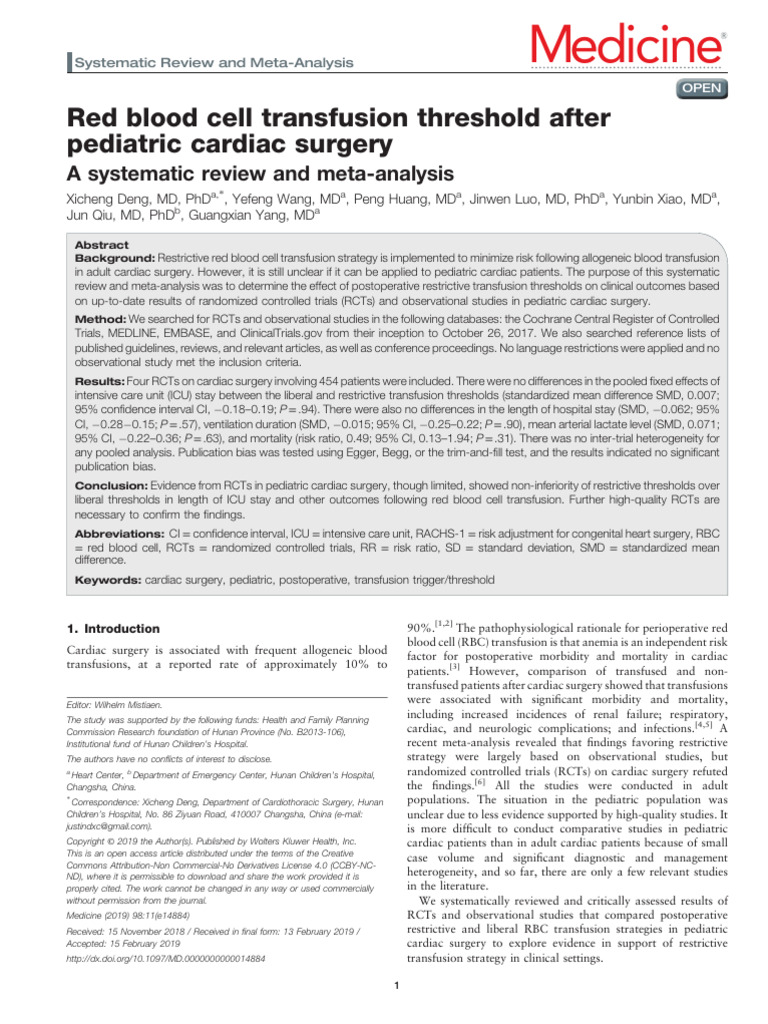 Red Blood Cell Transfusion Threshold After.83 | PDF | Randomized ...