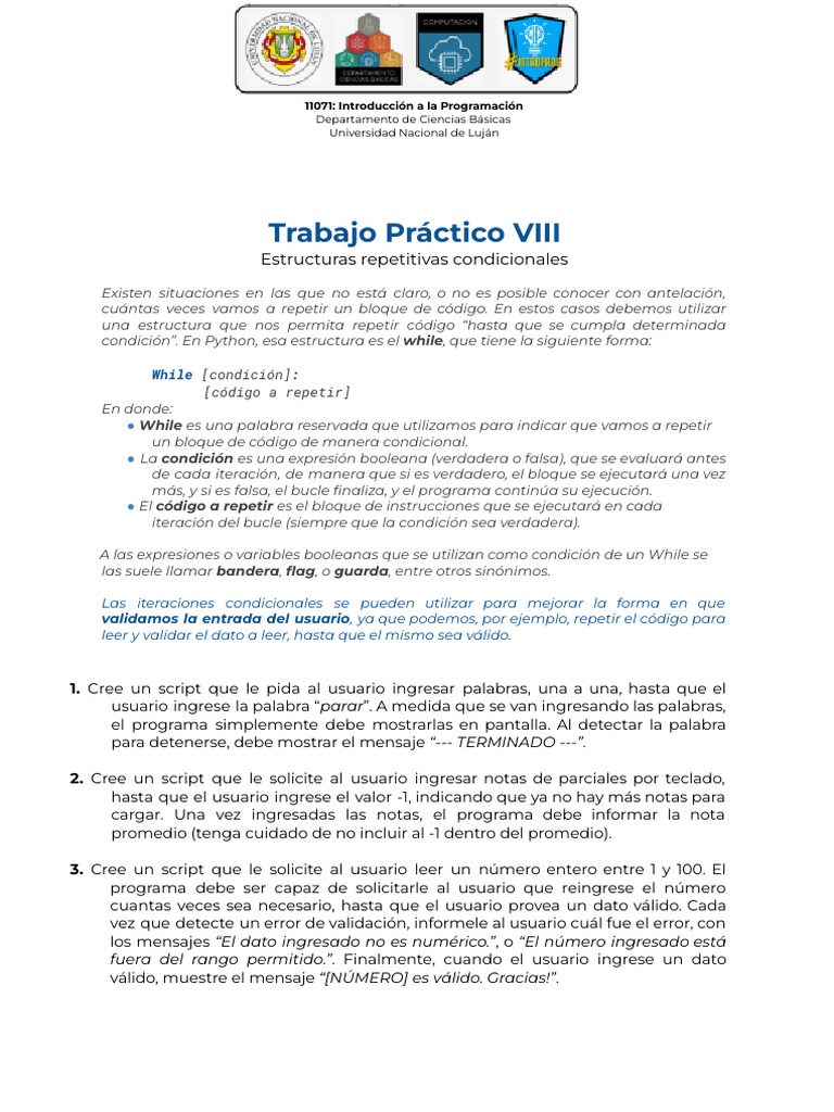 TP VIII - Estructuras Repetitivas Condicionales22 | PDF | Python (lenguaje de programación ...