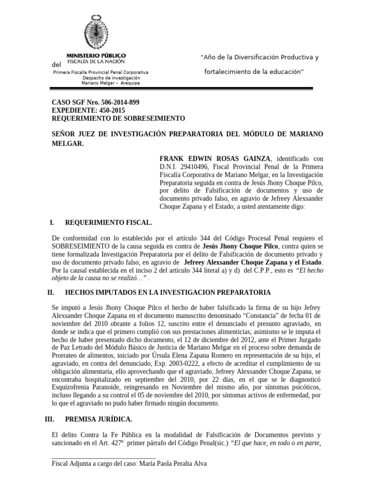 Sobreseimiento Falsificacion de Documentos y Uso de Documento Falso 899 ...