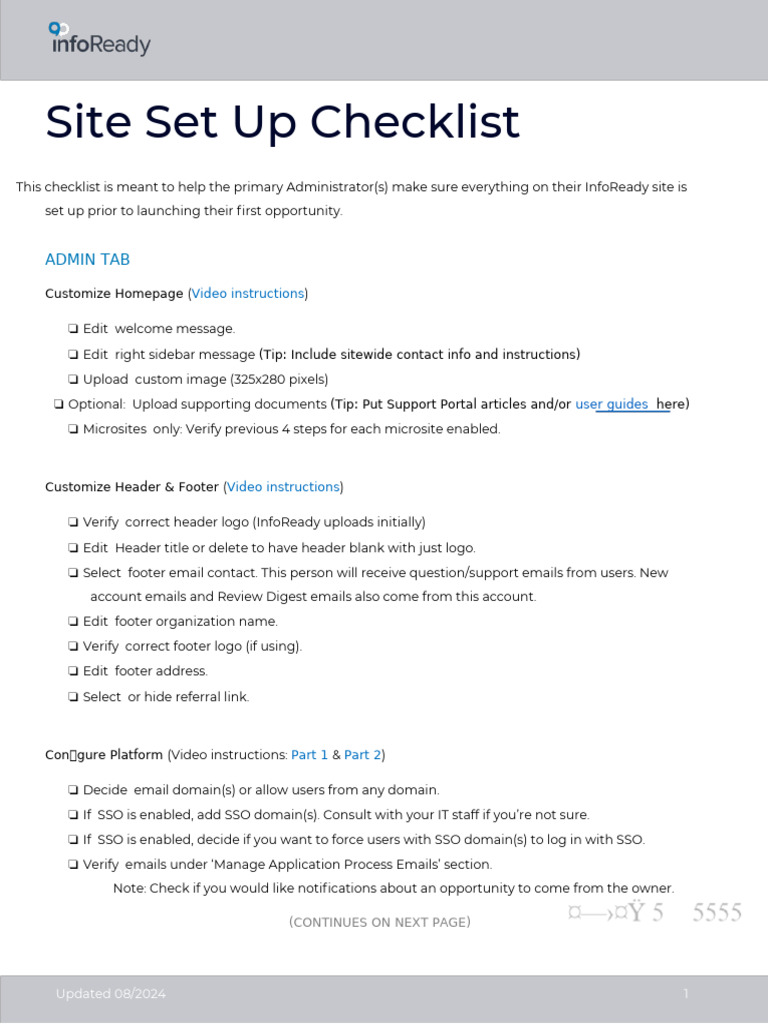 Site Set Up Checklist - Watermarked | PDF | Internet | Computing