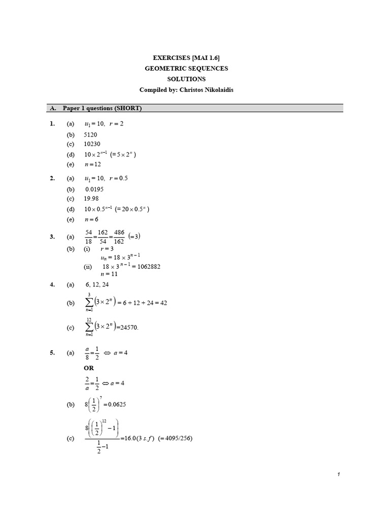 MAI 1.6 GEOMETRIC SEQUENCES Solutions | PDF | Mathematics | Arithmetic