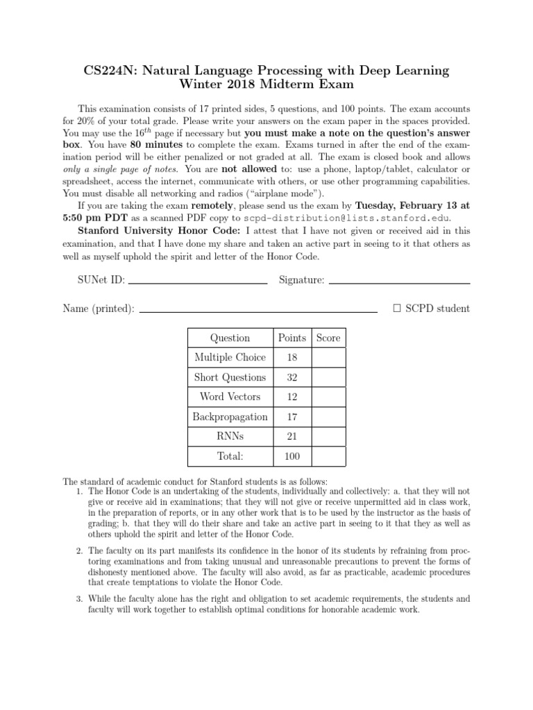 Cs224n Midterm 2018 Solution Pdf Parsing Machine Learning 2790