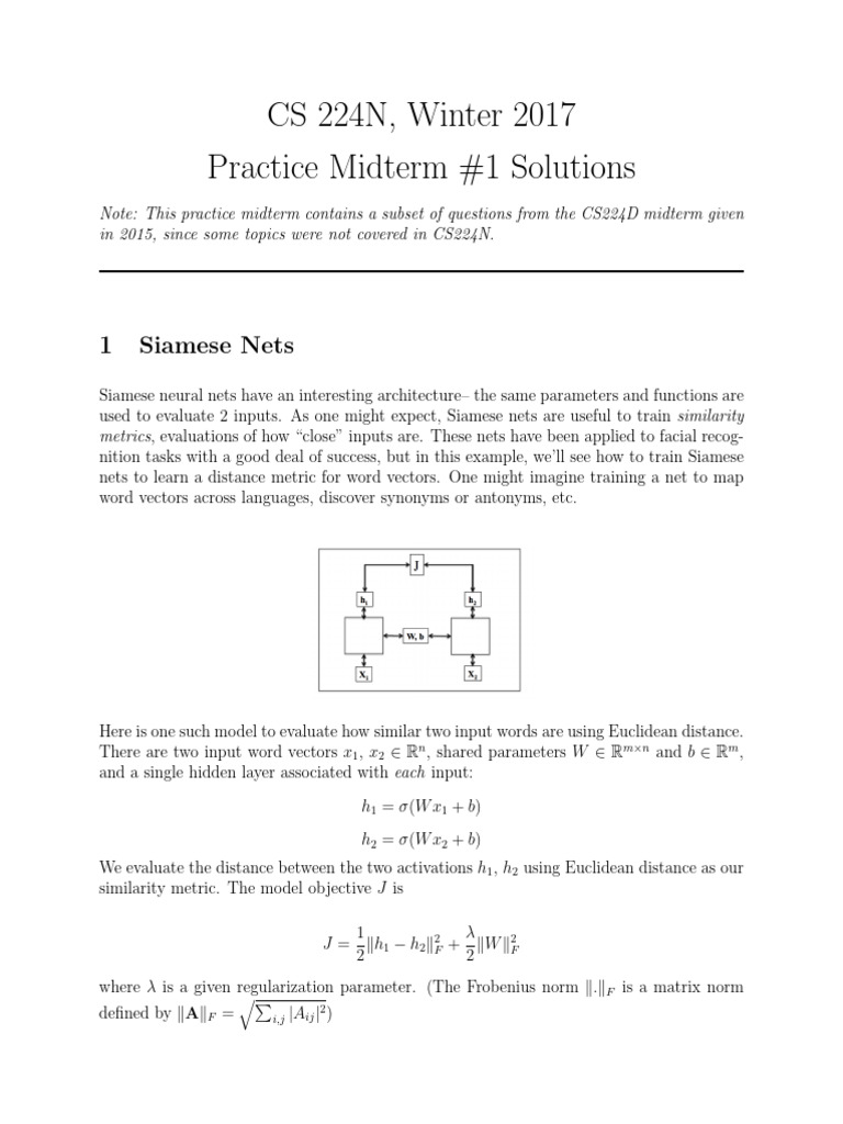 Cs224n Practice Midterm 1 Sol | PDF | Computational Neuroscience | Machine Learning