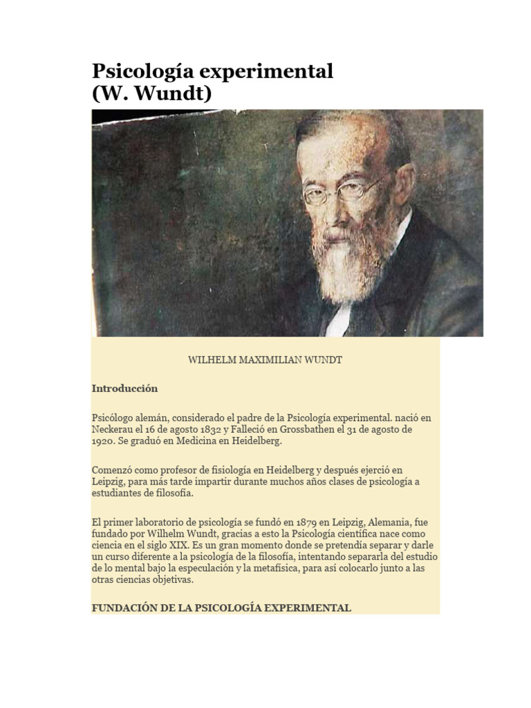 Wilhelm Wundt y la Psicología Experimental | PDF | Psicología ...