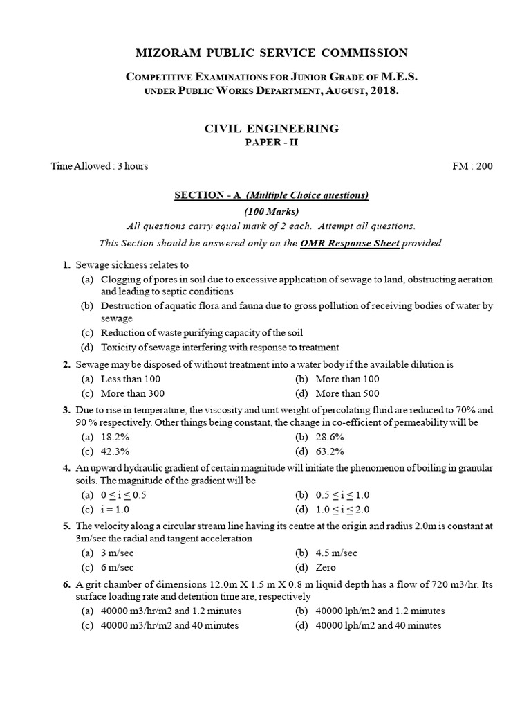 Civil Engineering Paper II PWD | PDF | Sewage | Soil