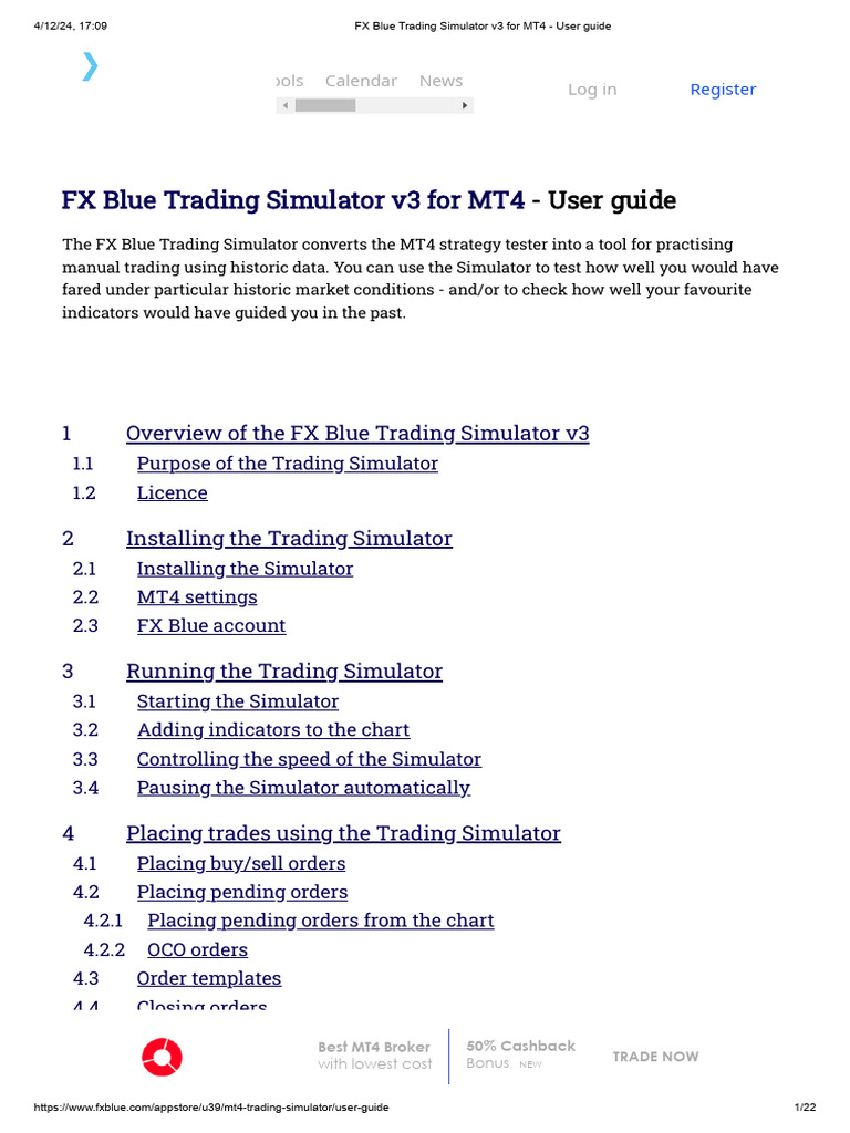 FX Blue Trading Simulator v3 For MT4 - User Guide | PDF | Simulation | Computer Keyboard