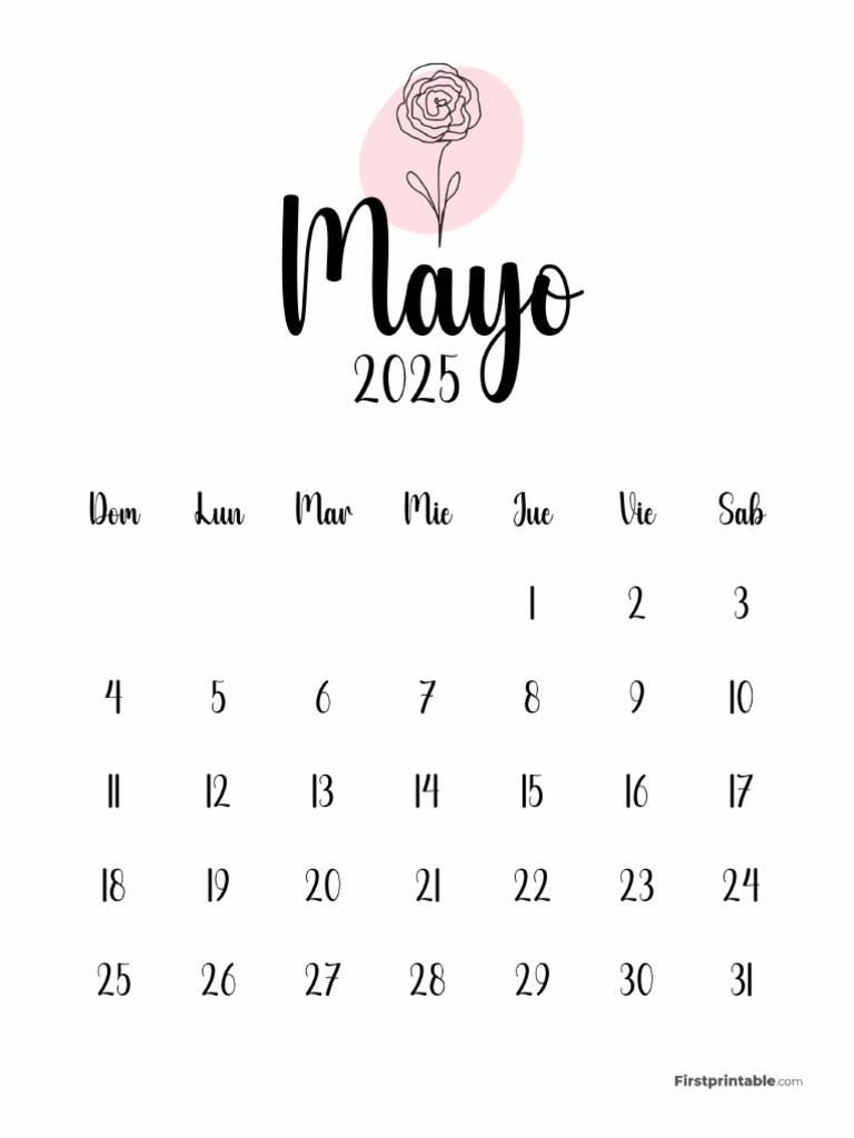 Spanish Cute Botanical May 2025 Calendar - Firstprintable - Com | PDF