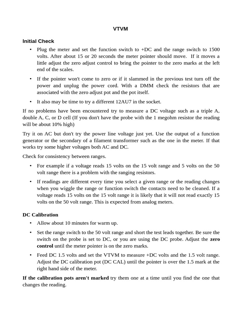 Adjusting and Calibrating VTVM | PDF | Resistor | Electrical Network